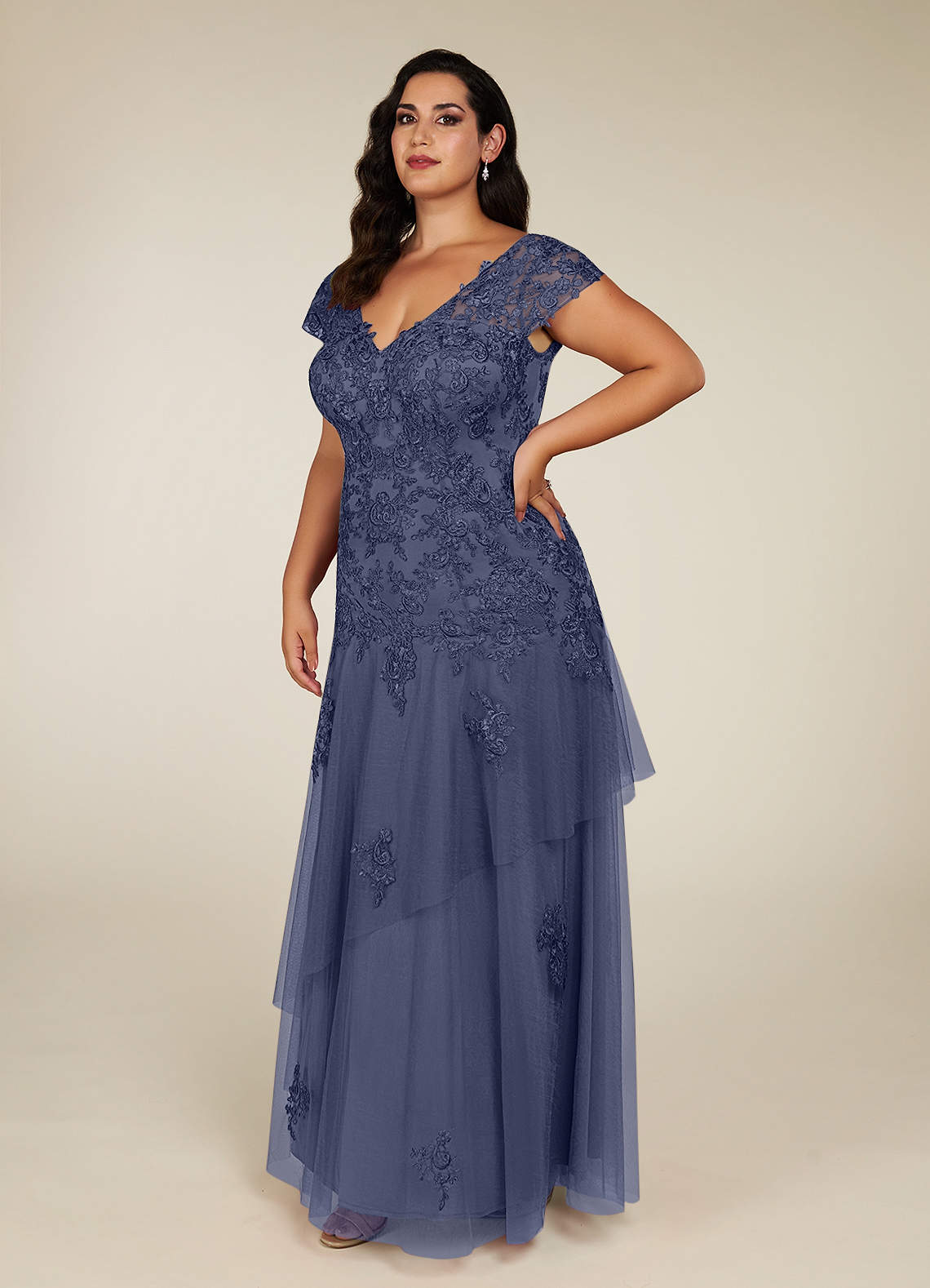 Stormy Azazie Romy Mermaid V-Neck Sequins Tulle Floor-Length Dress | Azazie
