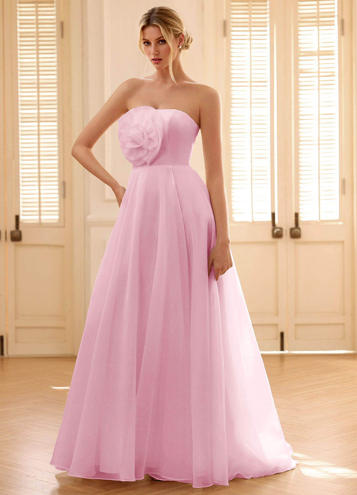 Bleria Pink A-line 3D Flowers Prom Dress | Azazie