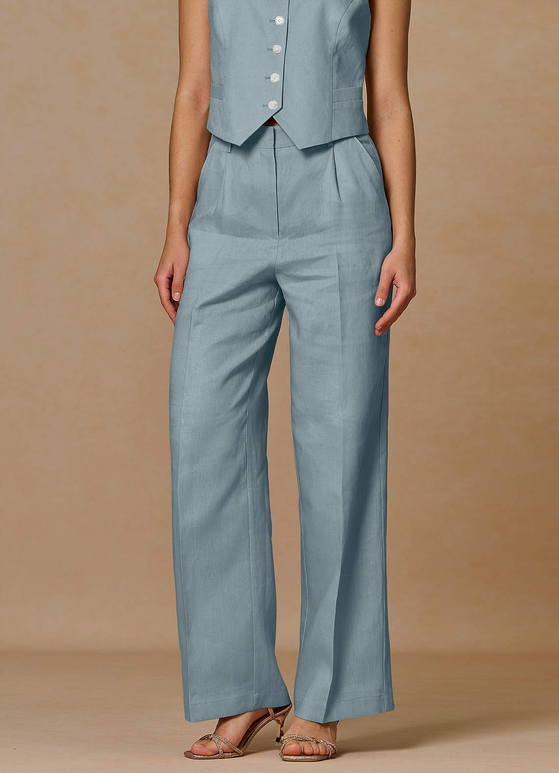 Belicia Dusty Blue 100% Linen Pants | Azazie AU