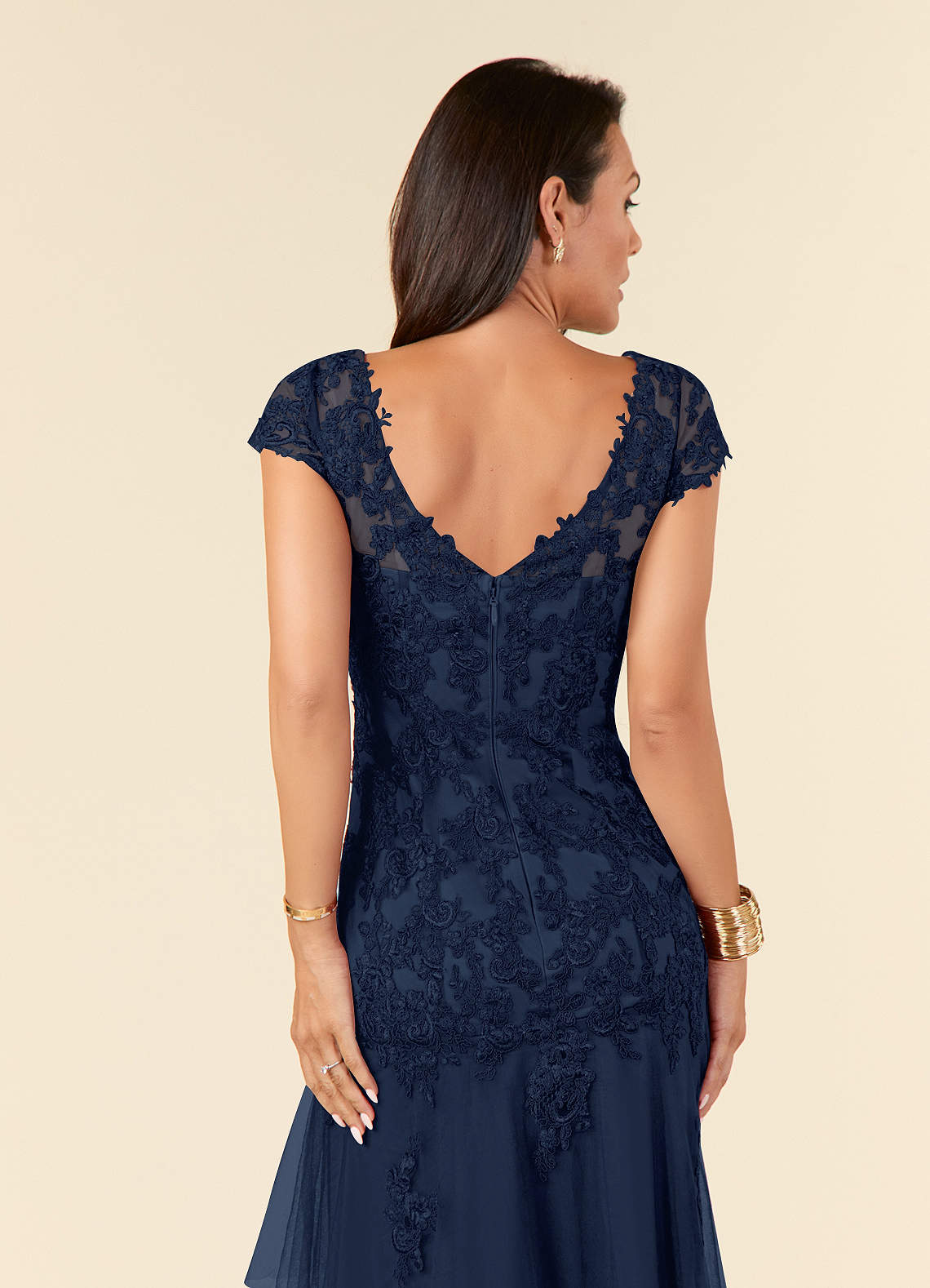 Dark Navy Azazie Romy Mermaid V-Neck Sequins Tulle Floor-Length Dress ...