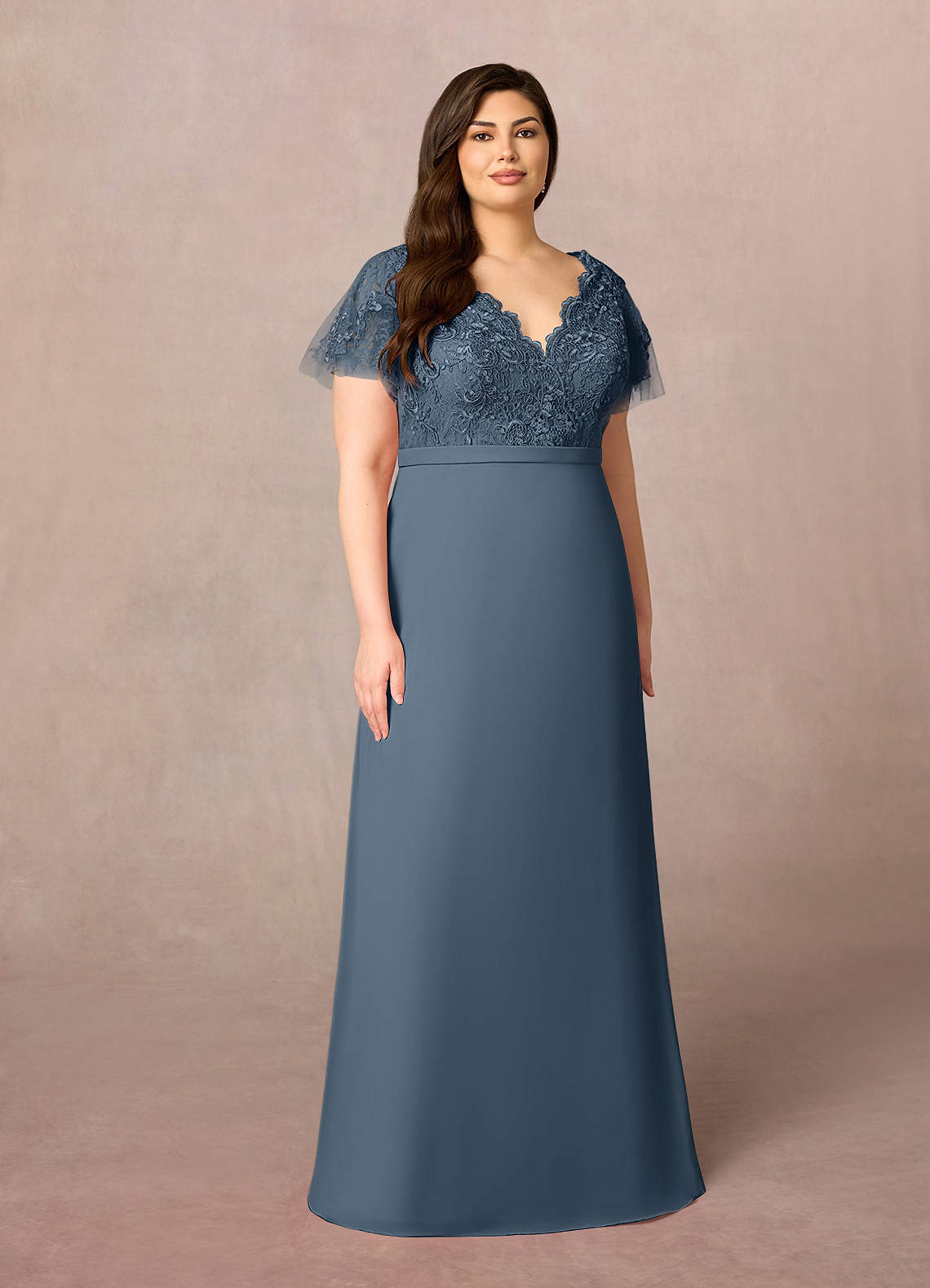 Azazie Singer Neptune A-Line V-Neck Lace Chiffon Dress | Azazie