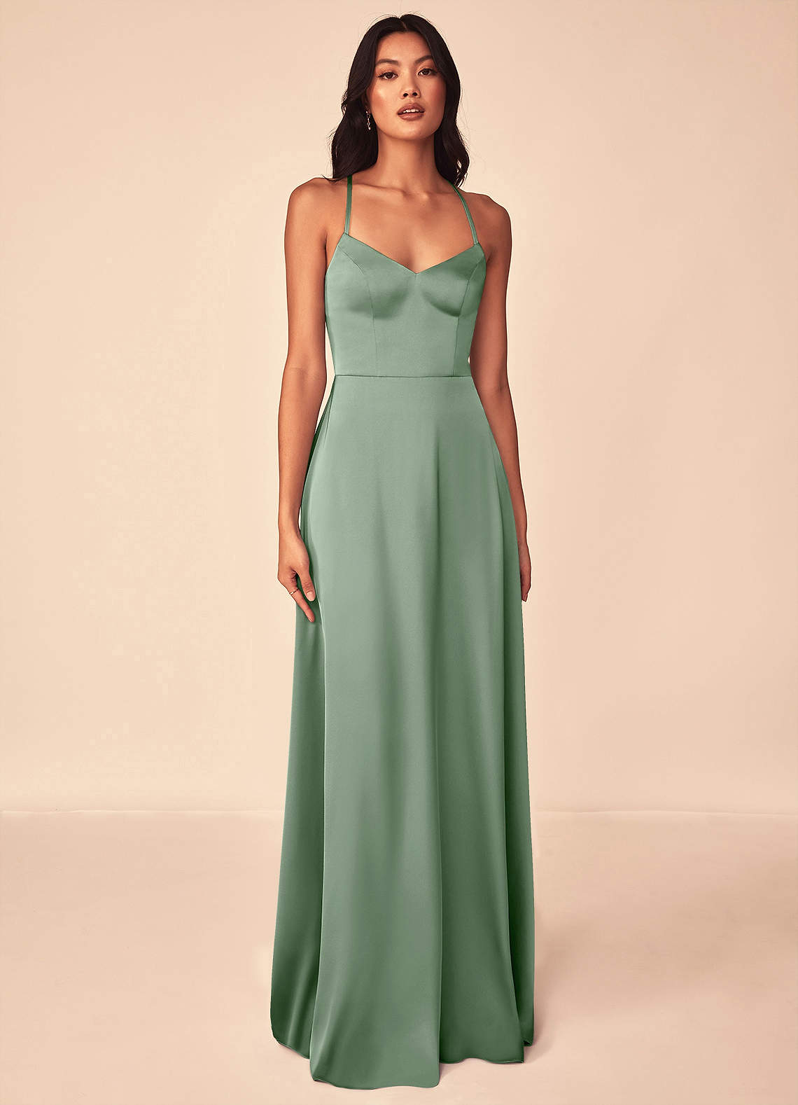 Azazie Mei Stretch Satin Dress Matcha Bridesmaid Dresses | Azazie