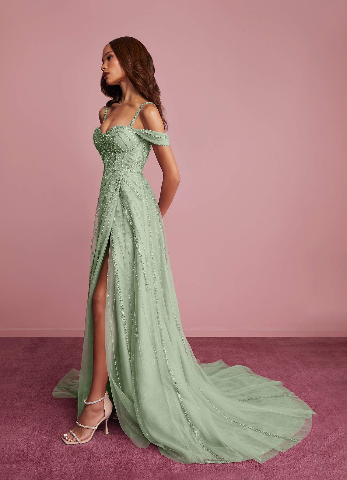 Barbie ♥ Azazie Beaded Motif Corset Bodice Tulle A-Line Gown | Azazie