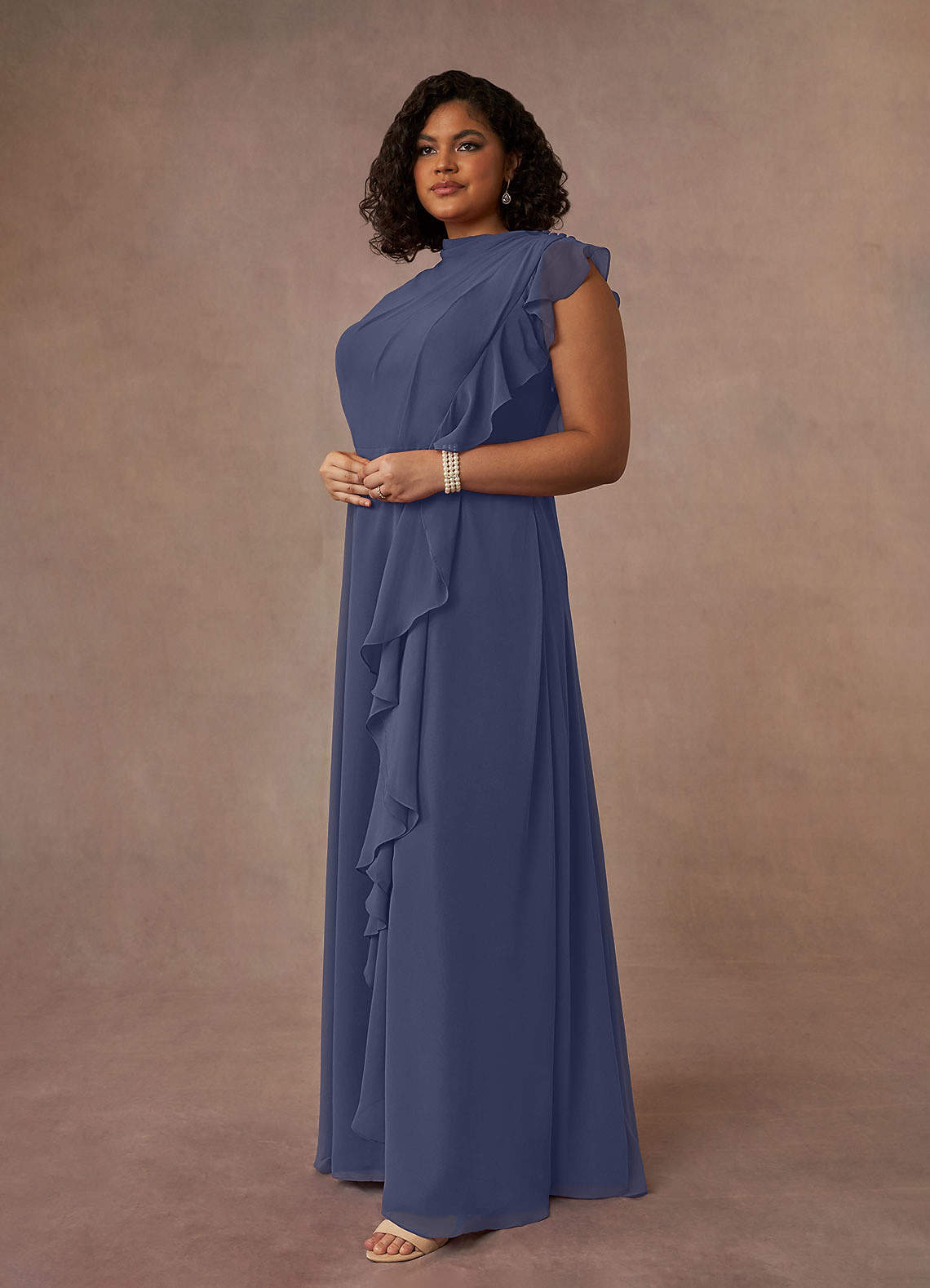 Azazie Narine Stormy A-Line High Neckline Pleated Chiffon Dress | Azazie