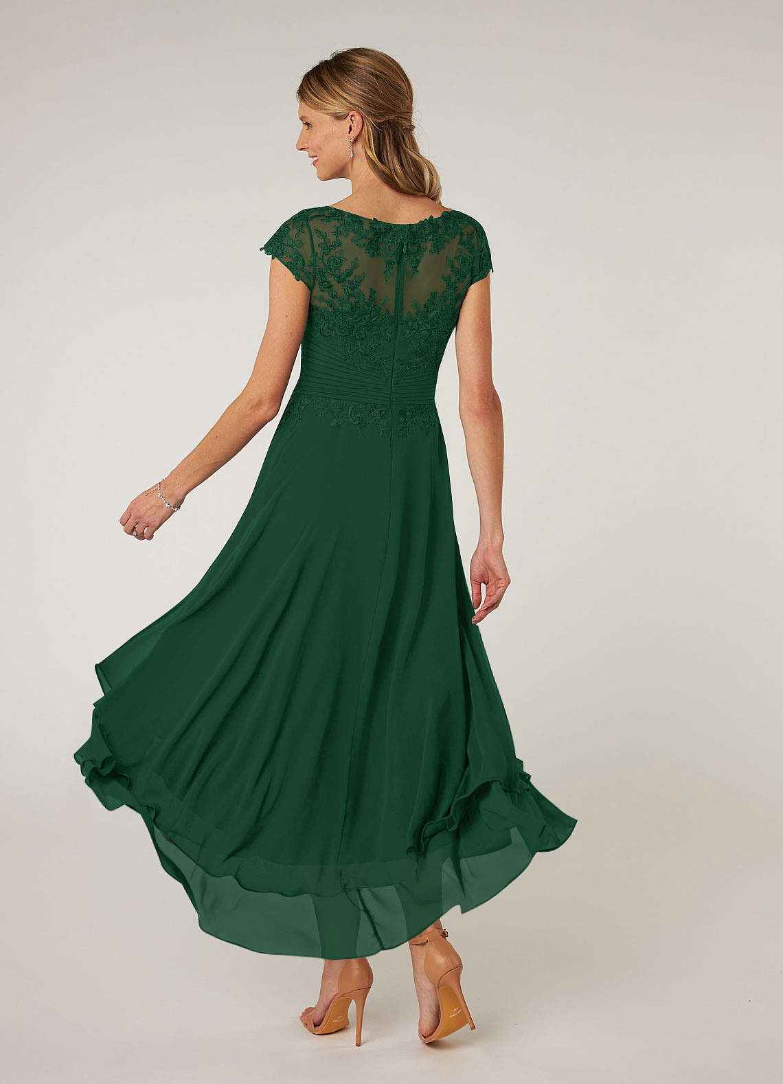 Azazie Shonda Dark Green Lace Chiffon Dress | Azazie