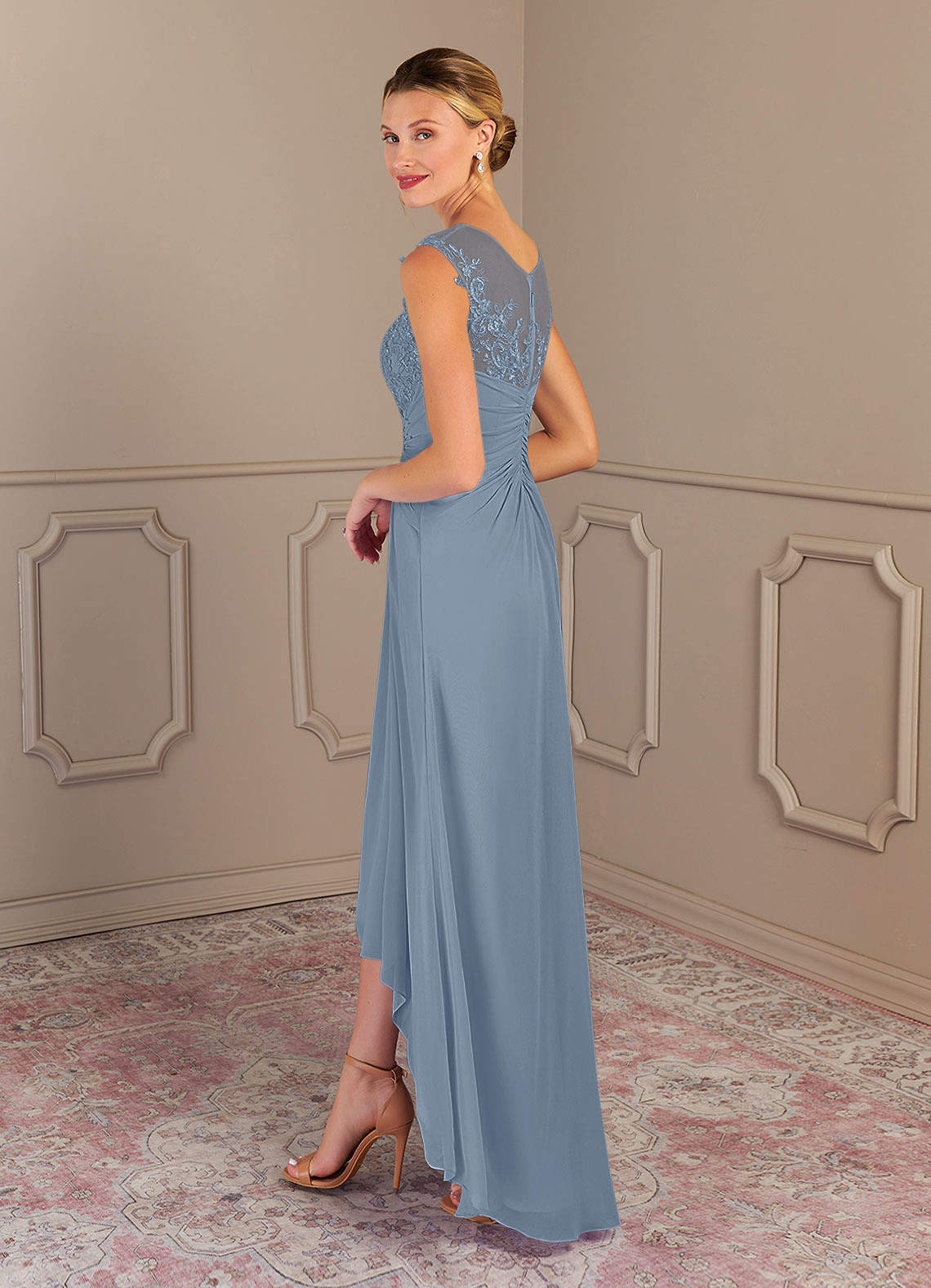 Dusty Blue Azazie Endora A-Line Scoop Lace Chiffon Asymmetrical Dress ...