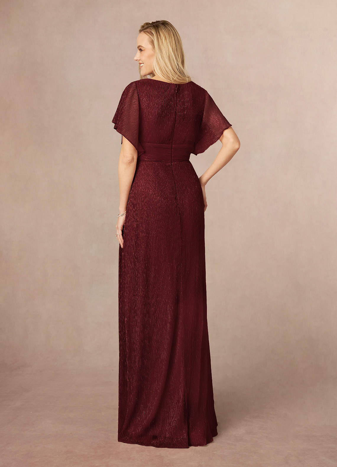 Azazie Kathryn Ruby A-Line V-Neck Flutter Sleeve Metallic Mesh Dress ...