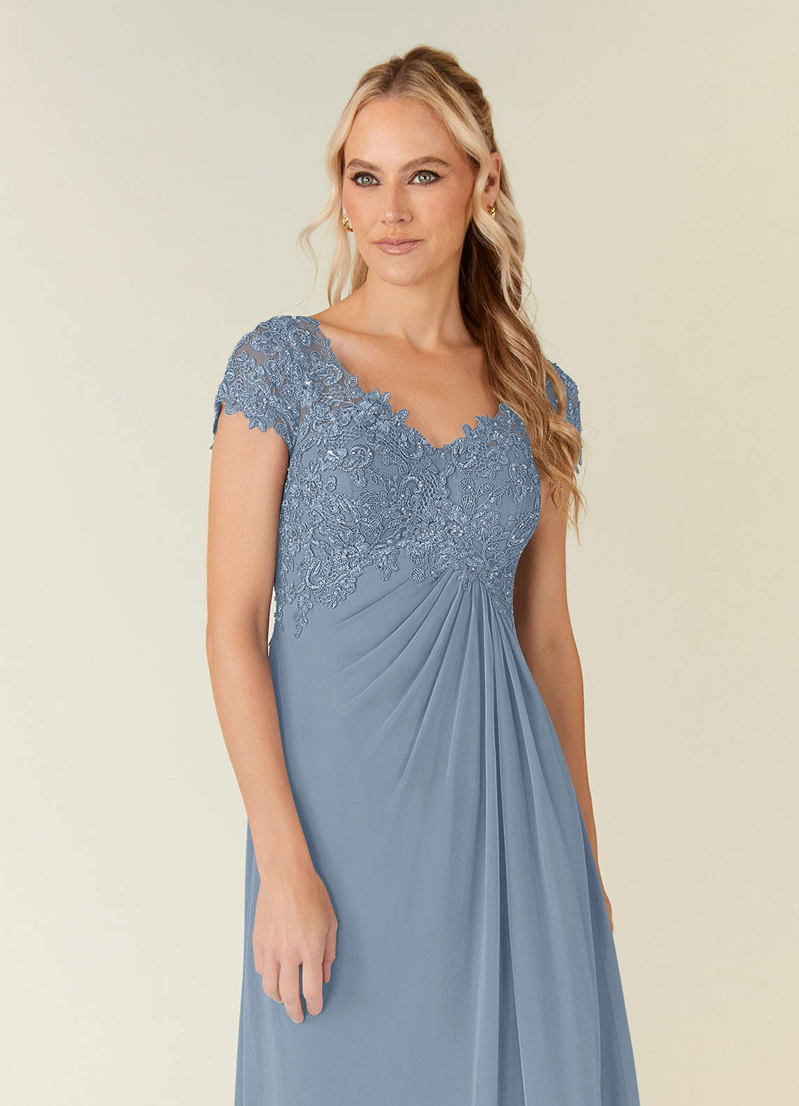 Azazie Jet Dusty Blue A-Line Sequins Chiffon Dress | Azazie