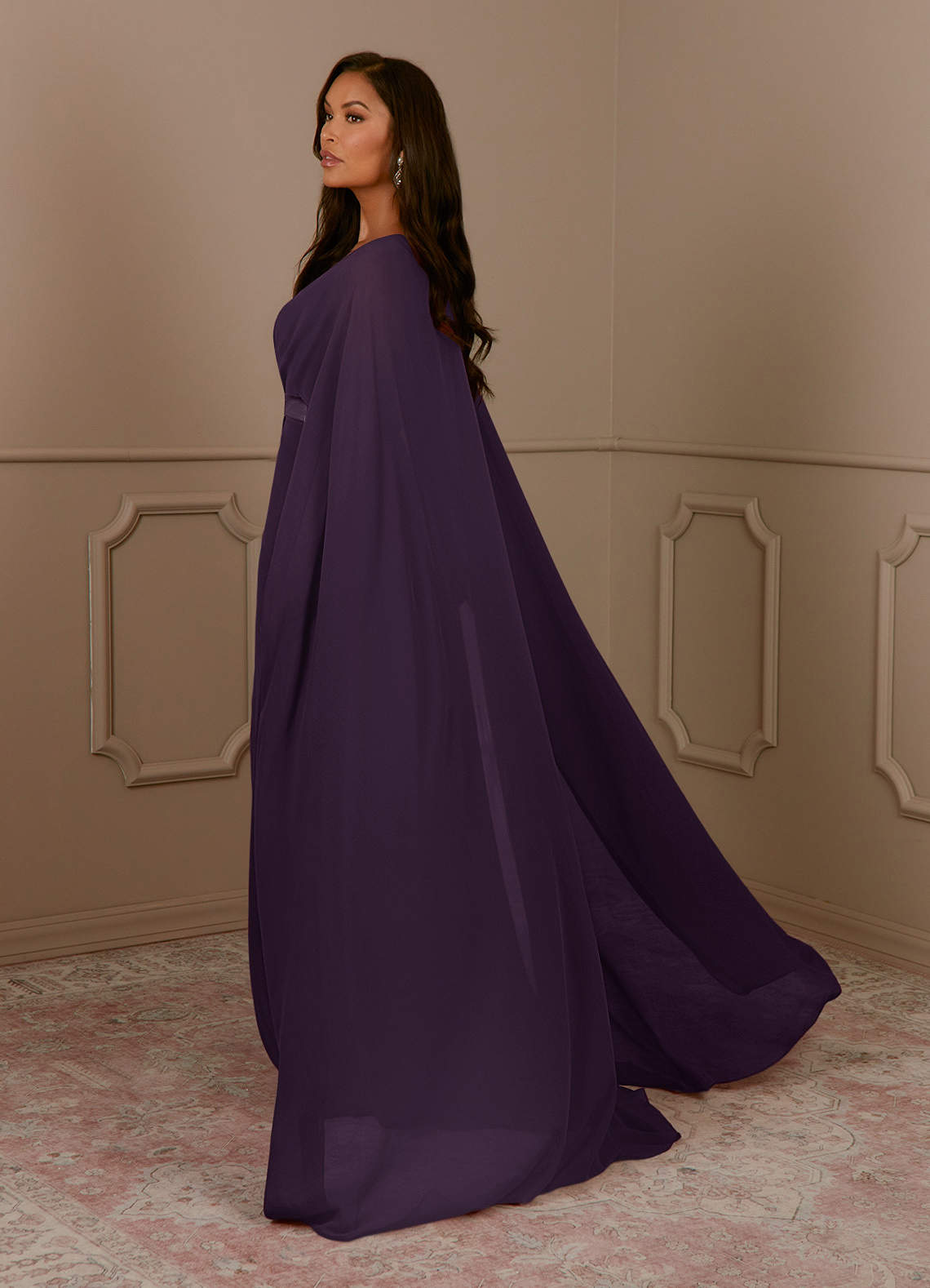 Plum Azazie Isa A-Line V-Neck Pleated Chiffon Floor-Length Dress | Azazie