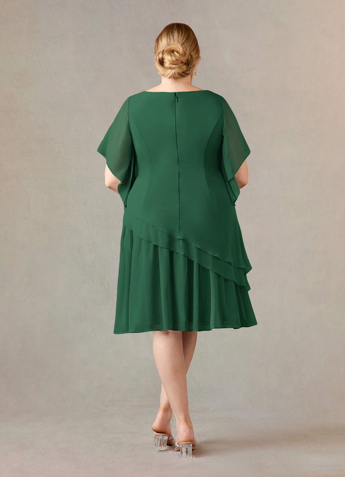 Dark Green Azazie Louisa A Line Scoop Chiffon Knee Length Dress Azazie