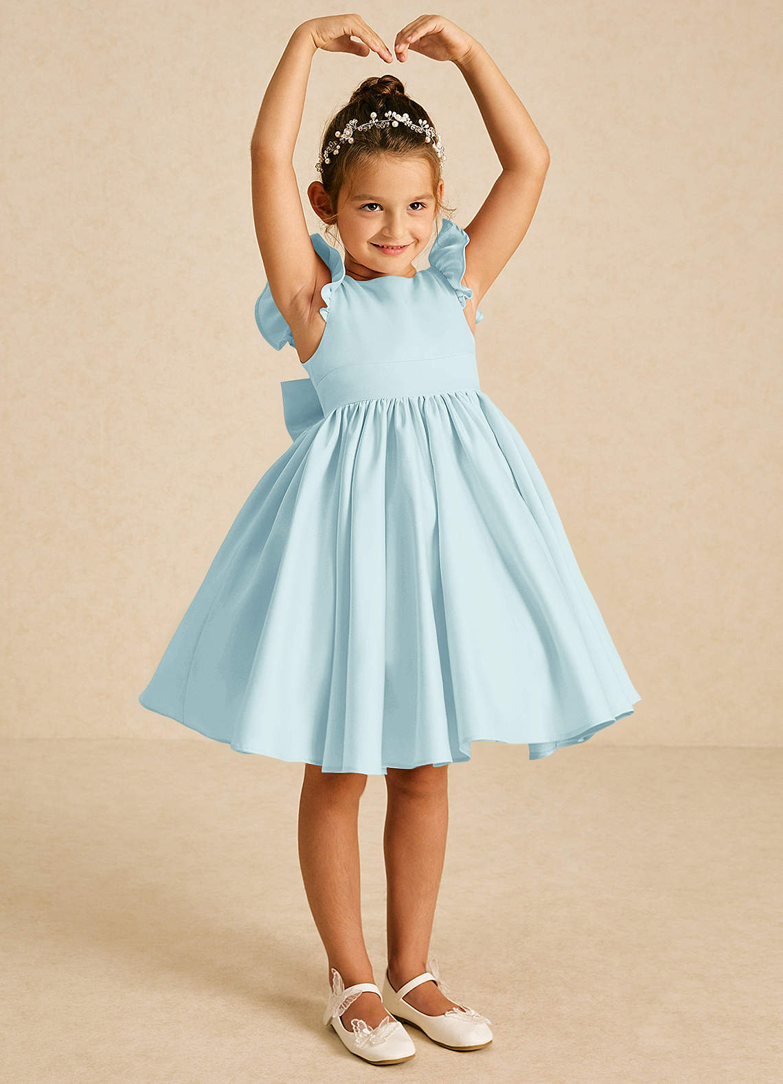 Azazie Tootsie Sea Glass A-Line Bow Matte Satin Dress | Azazie