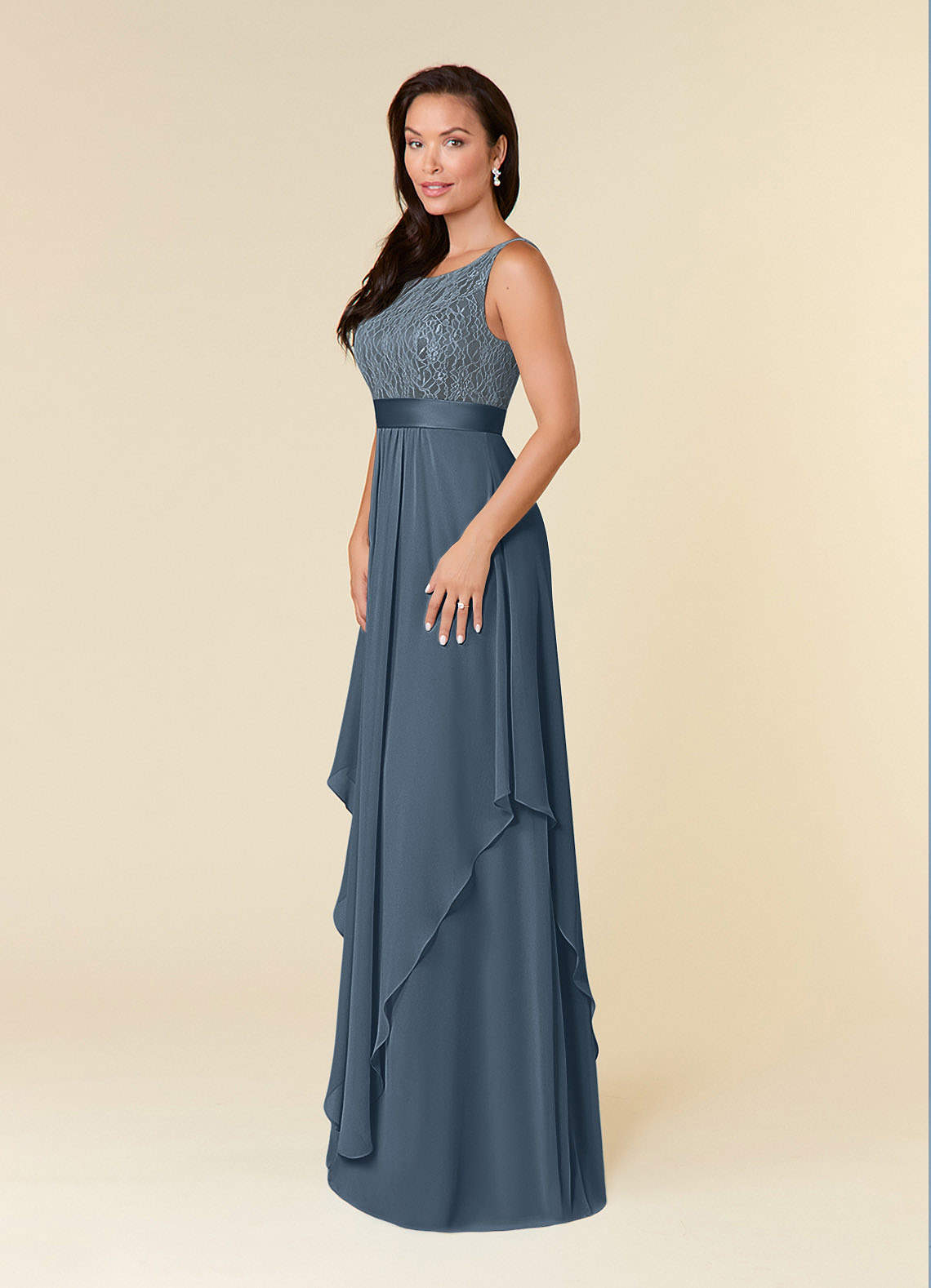 Azazie Xella Neptune A-Line Lace Chiffon Dress | Azazie
