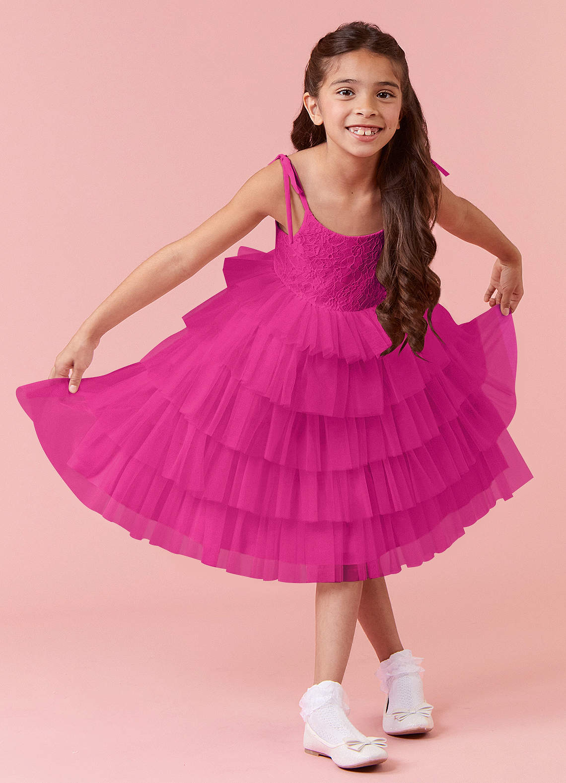 Fuchsia Barbie ♥ Azazie Scoop Bow Strap Lace Tulle Tier A-Line Dress ...