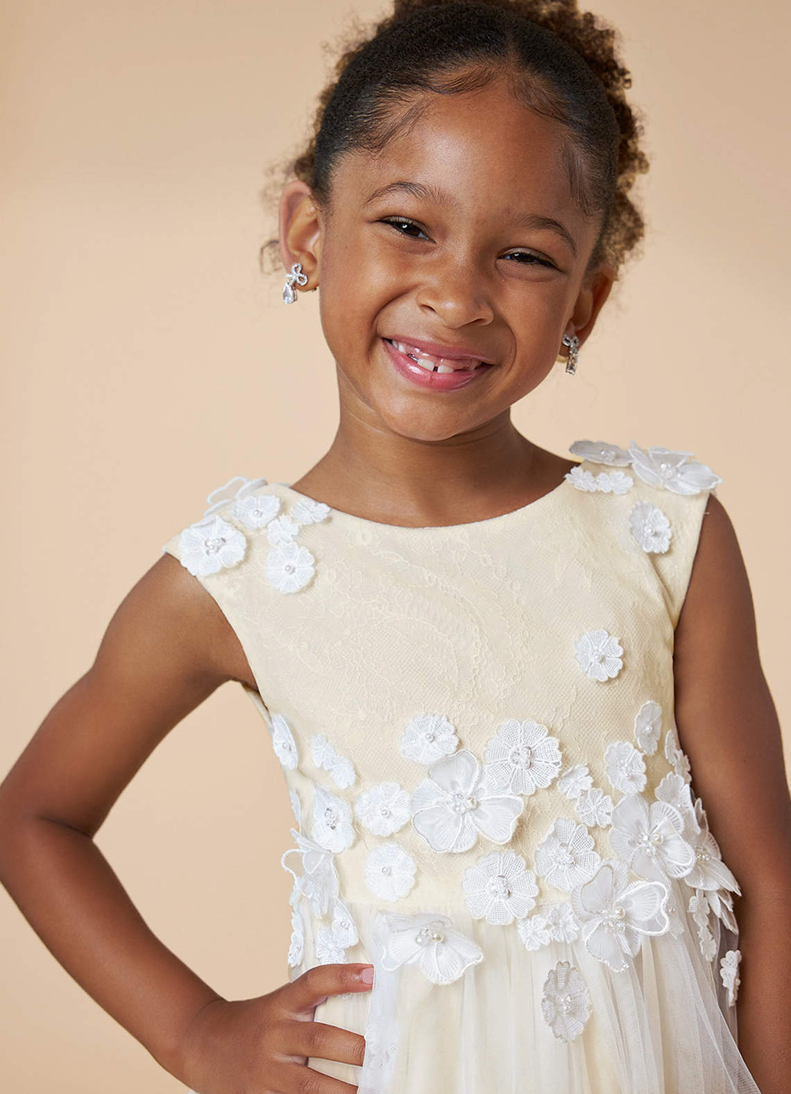 Azazie Alie Diamond White Champagne A-Line Lace Tulle Dress | Azazie