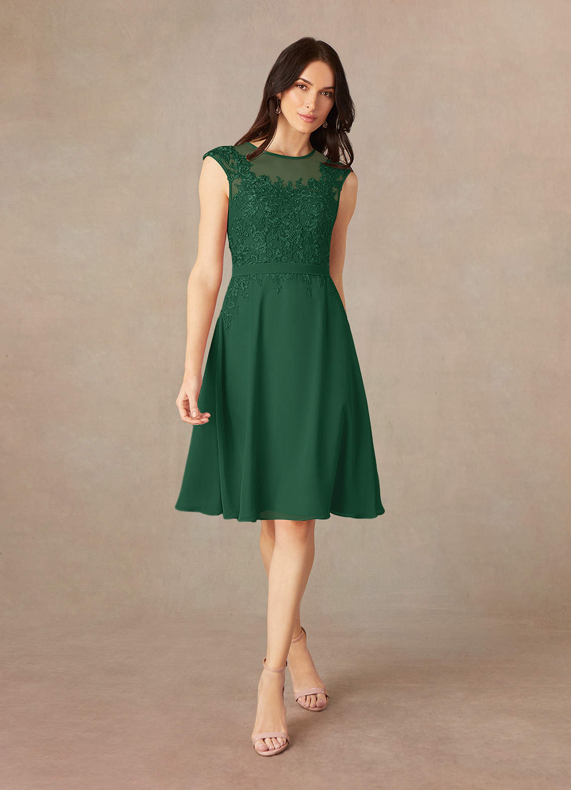 Dark Green Azazie Klaus A Line Scoop Sequins Chiffon Knee Length Dress