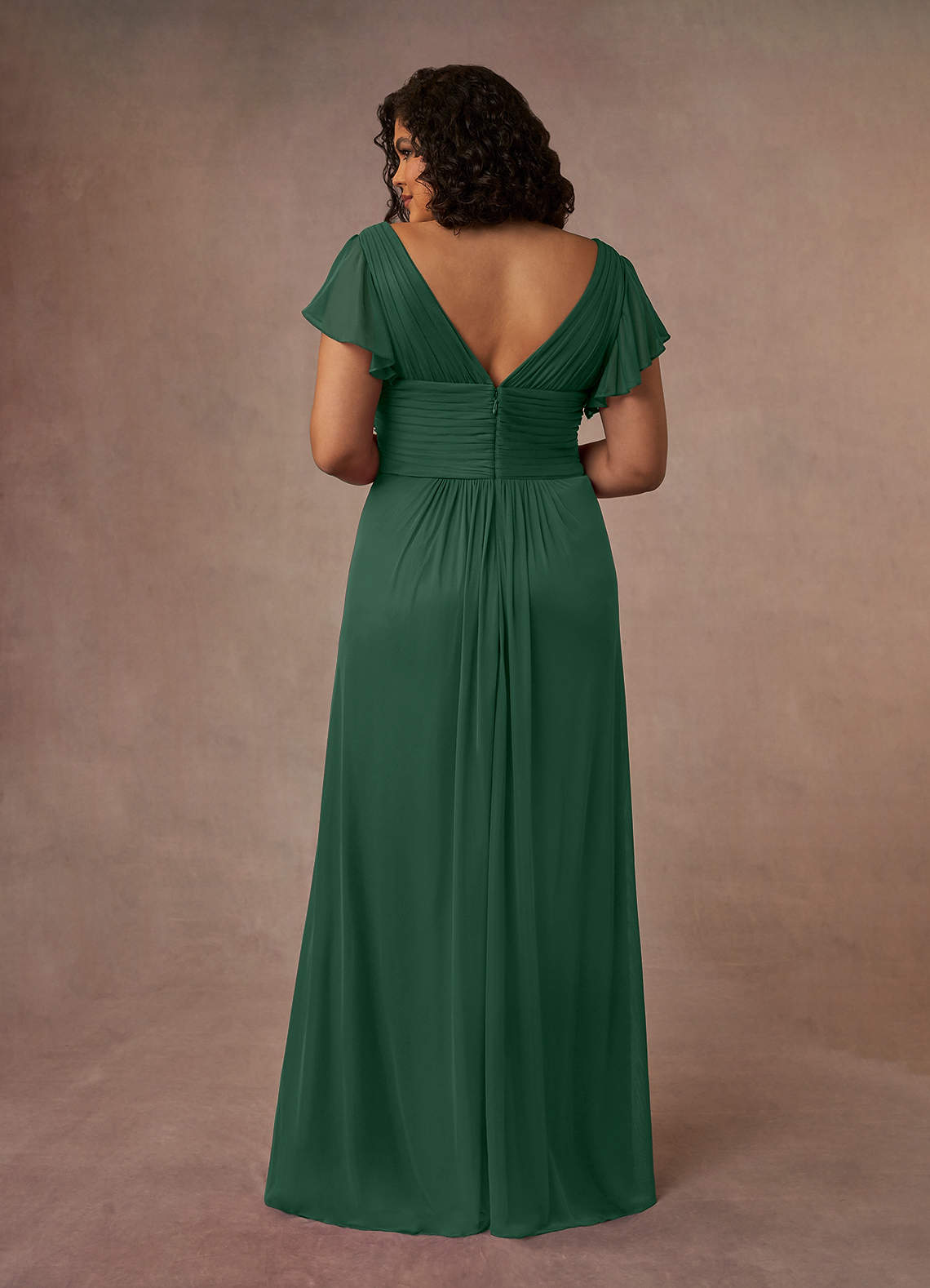 Dark Green Azazie Reneya A-Line Pleated Mesh Floor-Length Dress | Azazie