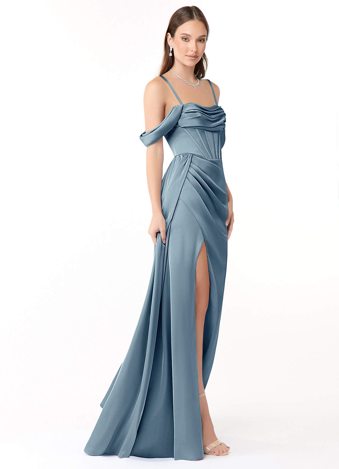 Dusty Blue Azazie Amyra Bridesmaid Dresses | Azazie