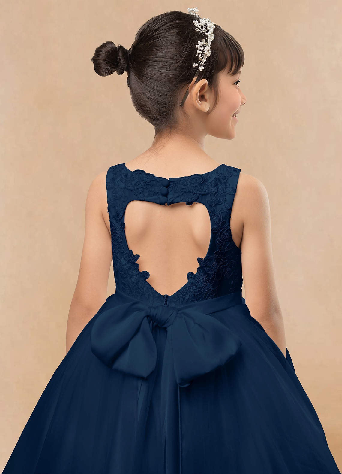 Dark Navy Azazie Calla Ball-Gown Lace Tulle Ankle-Length Dress | Azazie