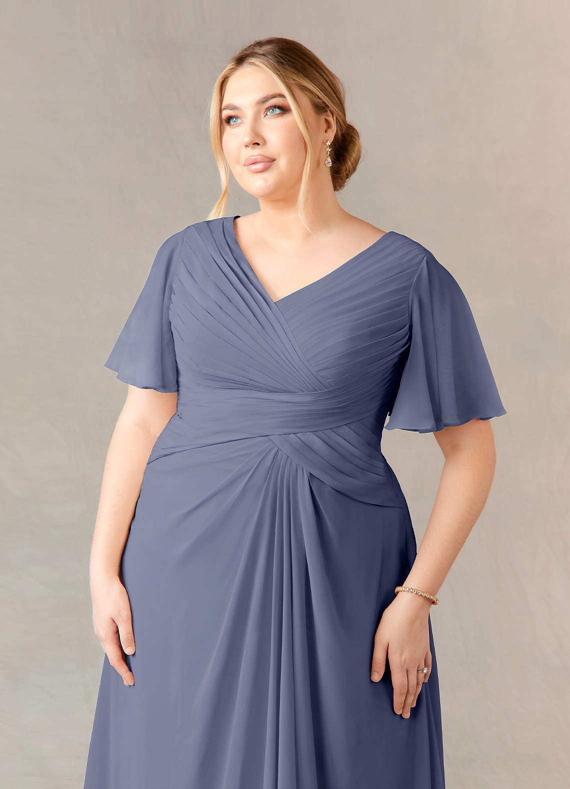 Azazie Morning Glory Stormy A-Line V-Neck Ruched Chiffon Dress | Azazie