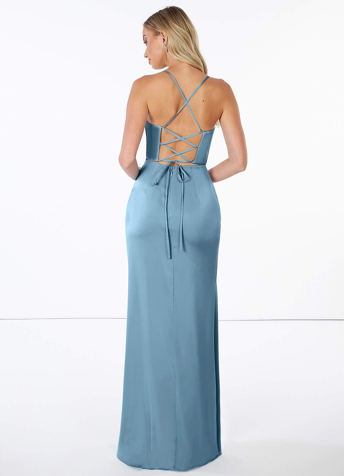Azazie Brookelle Stretch Satin Dress Steel Blue Bridesmaid Dresses | Azazie