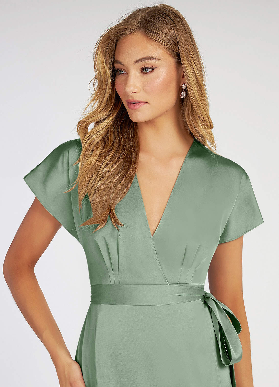 Azazie Nico Stretch Satin Dress Matcha Bridesmaid Dresses | Azazie