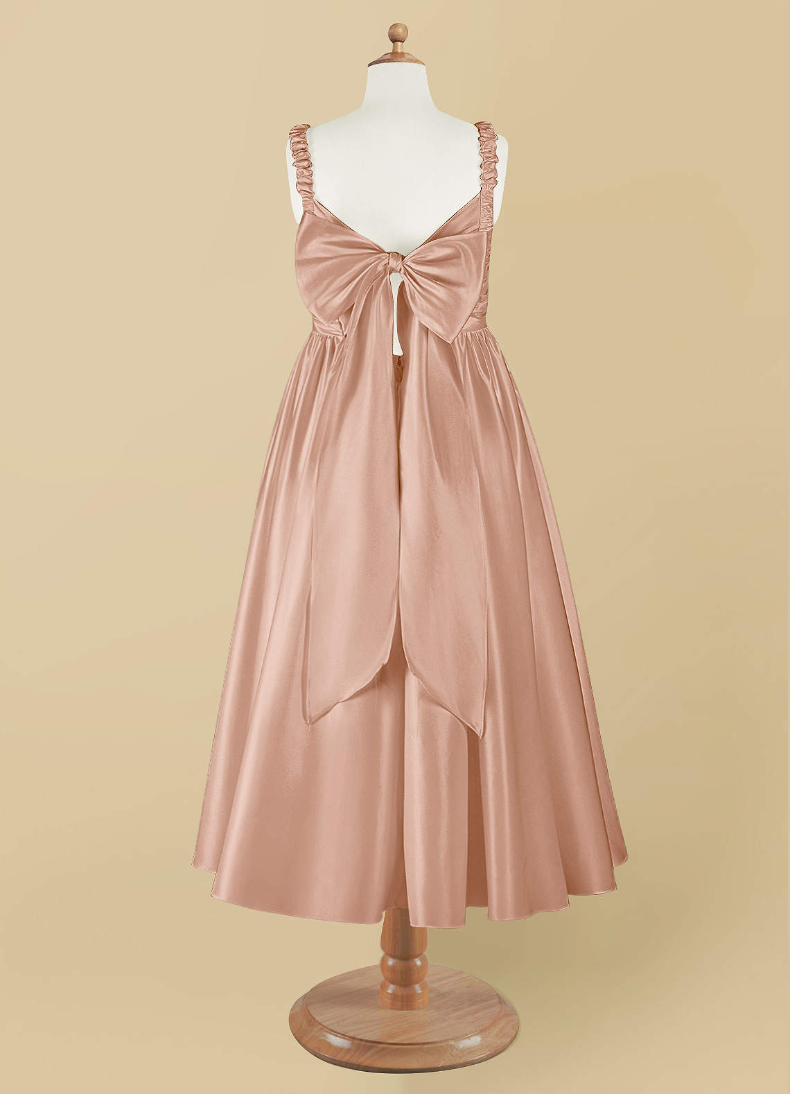 Azazie Cutie Pie Champagne Rose A-Line Pleated Matte Satin Dress | Azazie