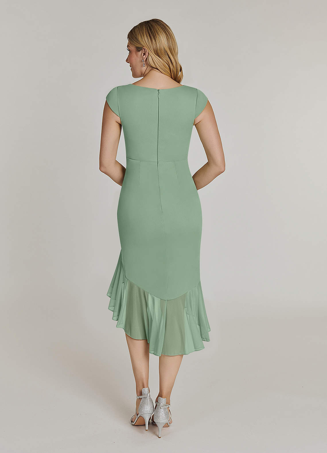 Matcha Azazie Renetta Sheath V Neck Pleated Mesh Asymmetrical Dress