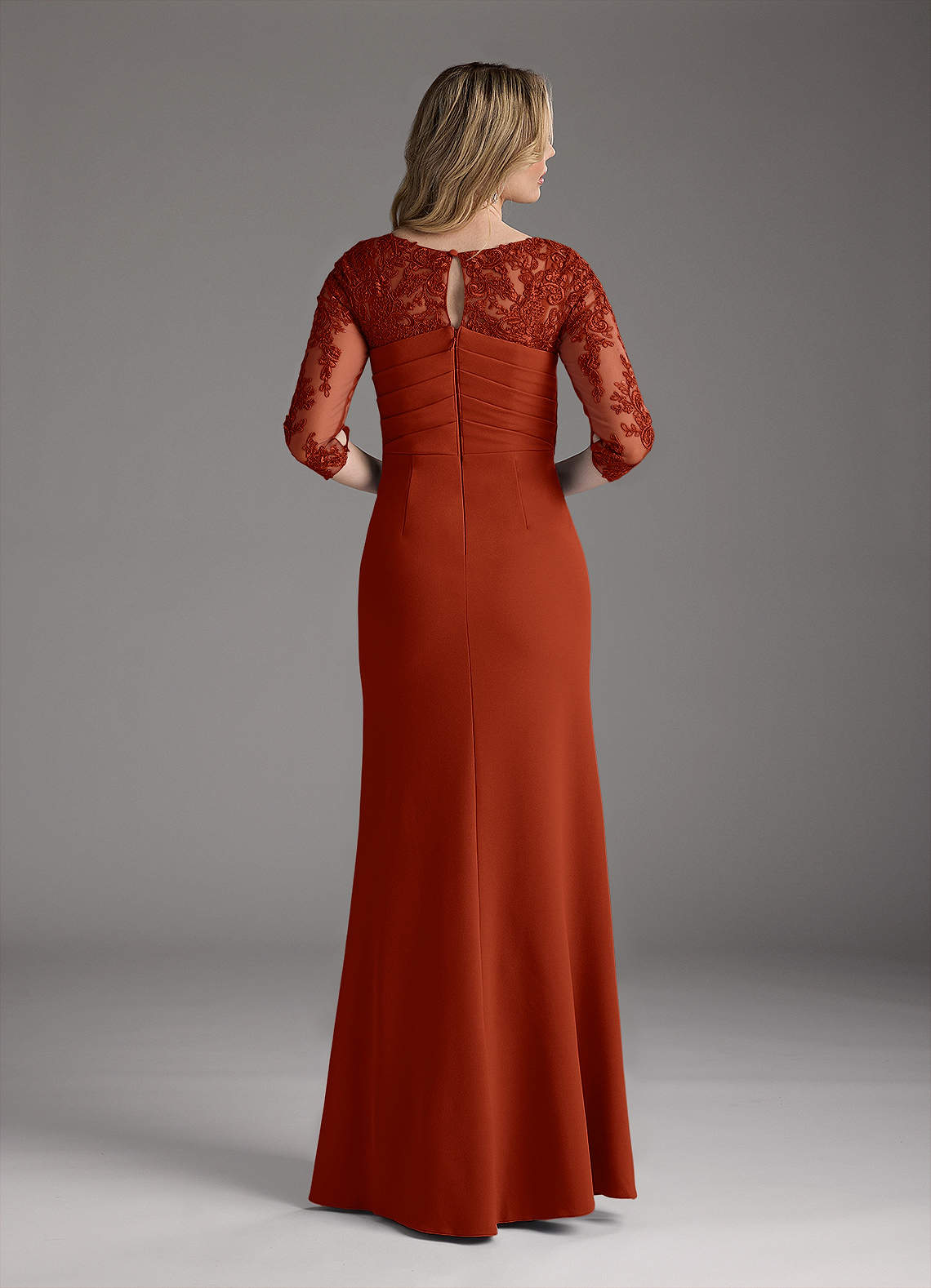 Rust Azazie Margene Rust Sheath Lace Stretch Crepe Dress | Azazie