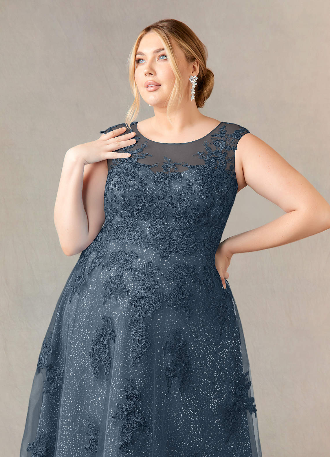 Azazie Flynn Neptune A-Line Boatneck Lace Tulle Dress | Azazie