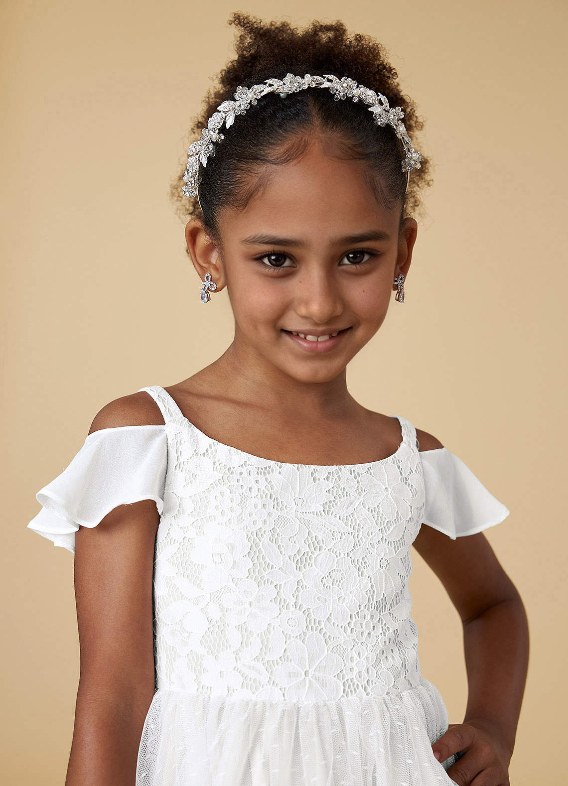 Diamond White Azazie Kristie A-Line Lace Tulle Tea-Length Dress | Azazie