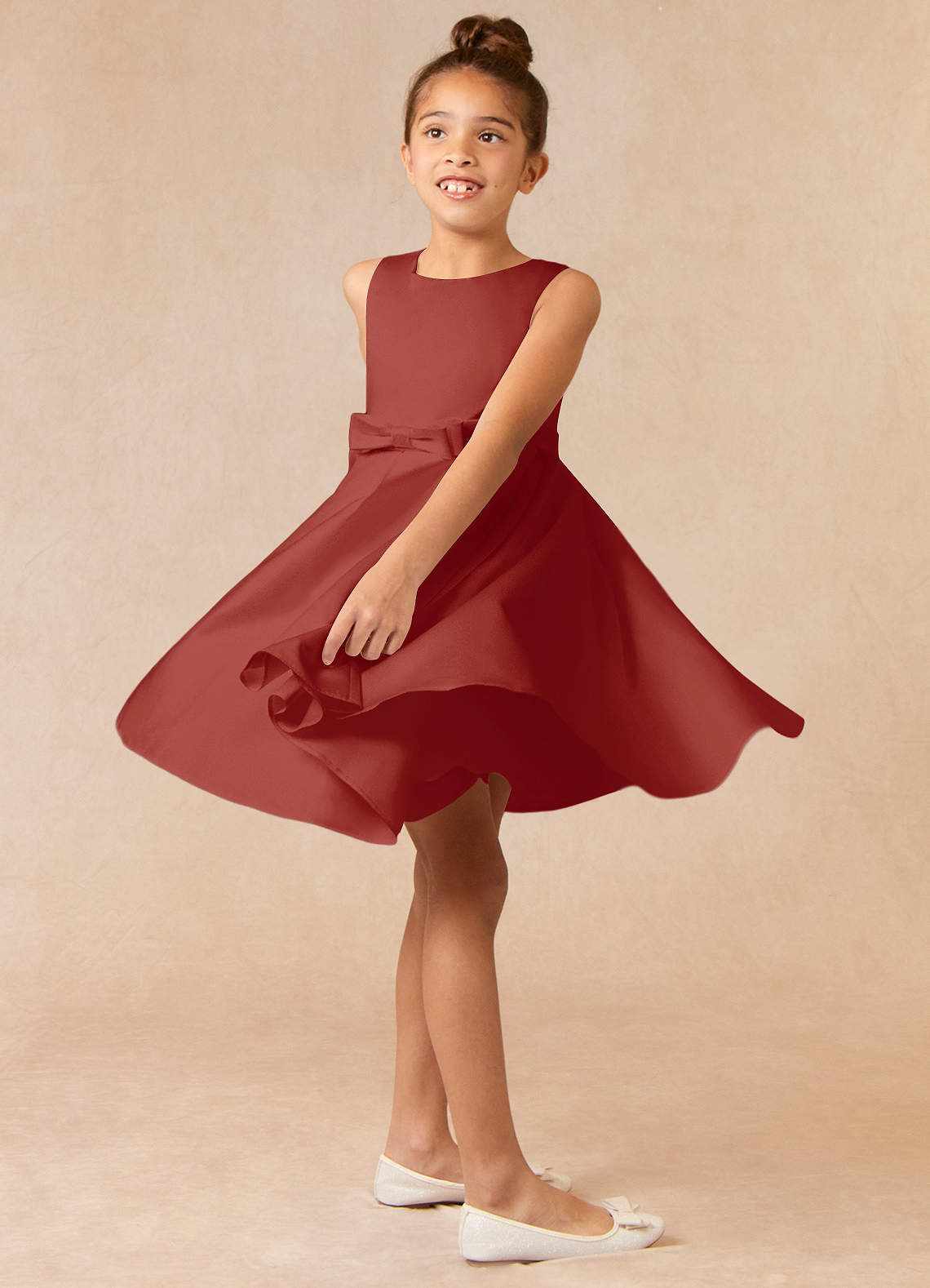 Terracotta Azazie Coco A-Line Bow Matte Satin Knee-Length Dress | Azazie