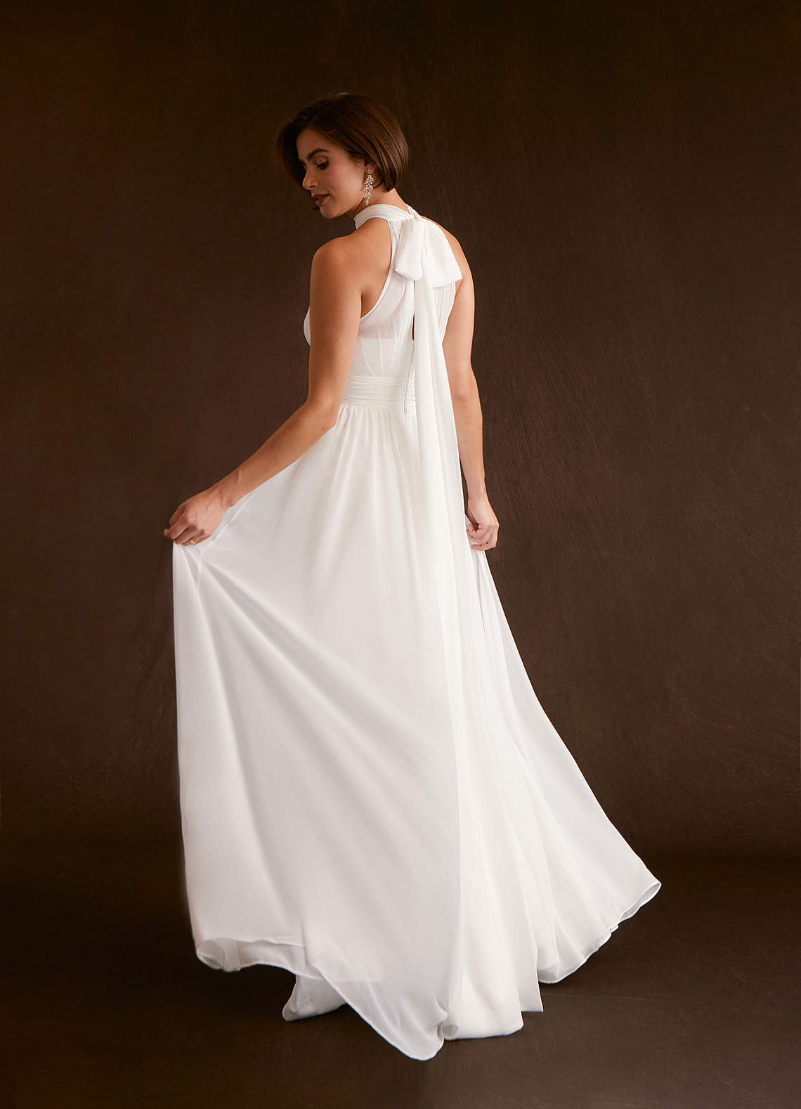 Diamond White Azazie Helaina A-Line Pleated Chiffon Floor-Length Dress ...