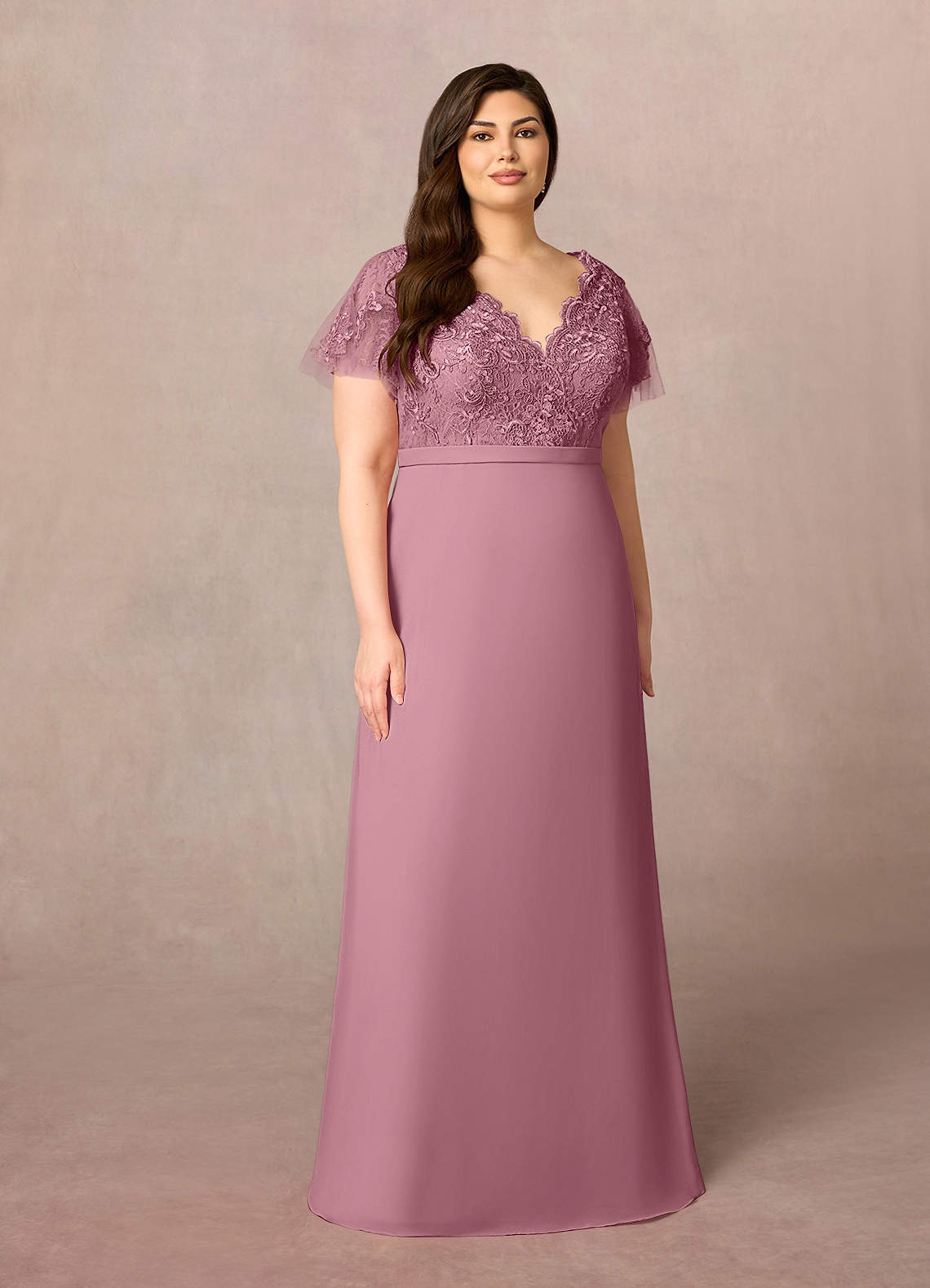 Azazie Singer Vintage Mauve A-Line V-Neck Lace Chiffon Dress | Azazie
