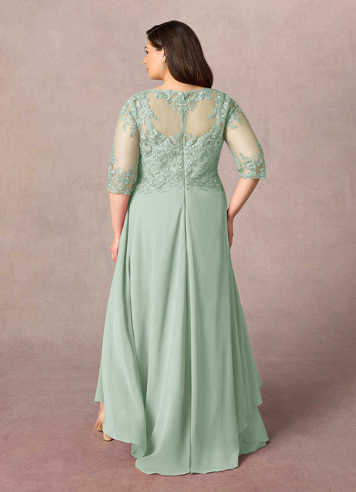 Azazie Monza Agave A-Line Lace Chiffon Dress | Azazie