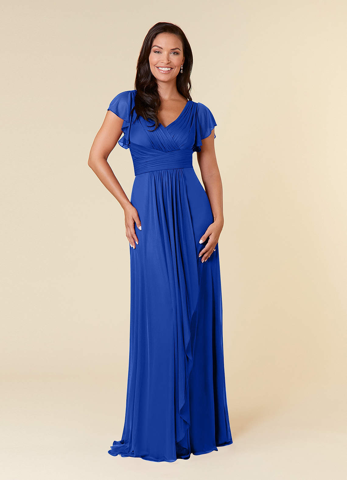 Royal Blue Azazie Reneya A-Line Pleated Mesh Floor-Length Dress | Azazie