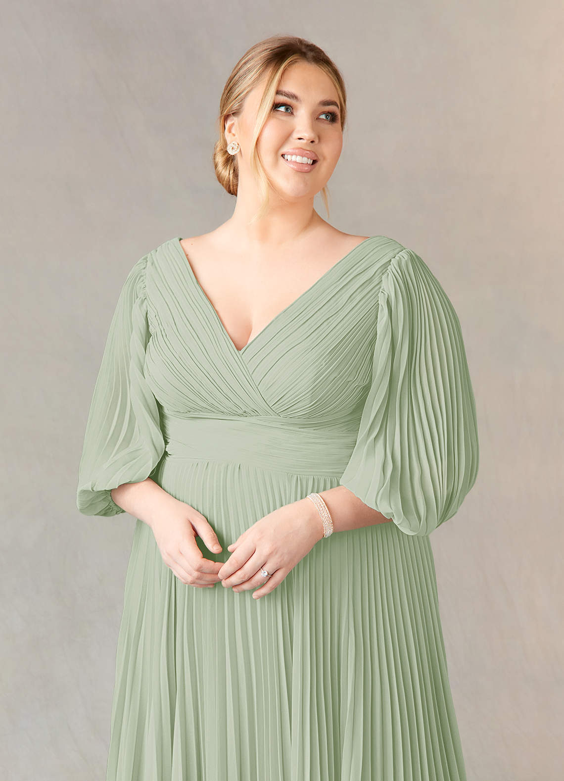 Azazie Zahara Dusty Sage A-Line V-Neck Pleated Chiffon Dress | Azazie