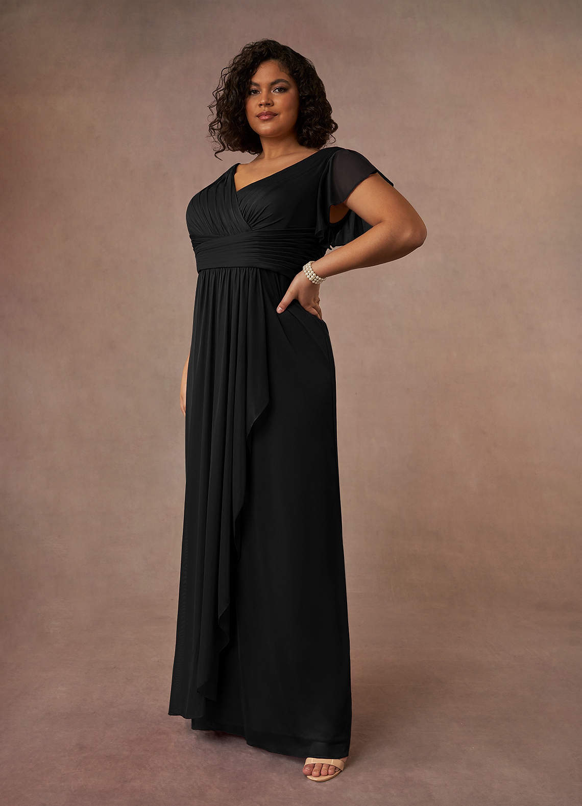 Black Azazie Reneya A-Line Pleated Mesh Floor-Length Dress | Azazie