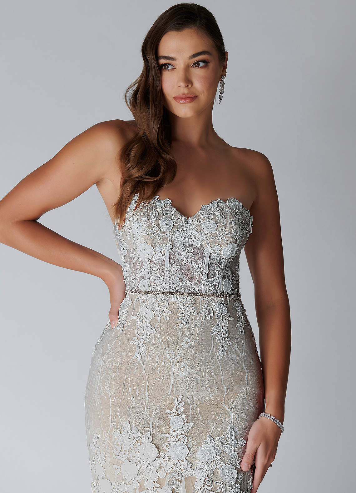 Diamond White/Nude Azazie Delara Mermaid Sequins Tulle Chapel Train ...