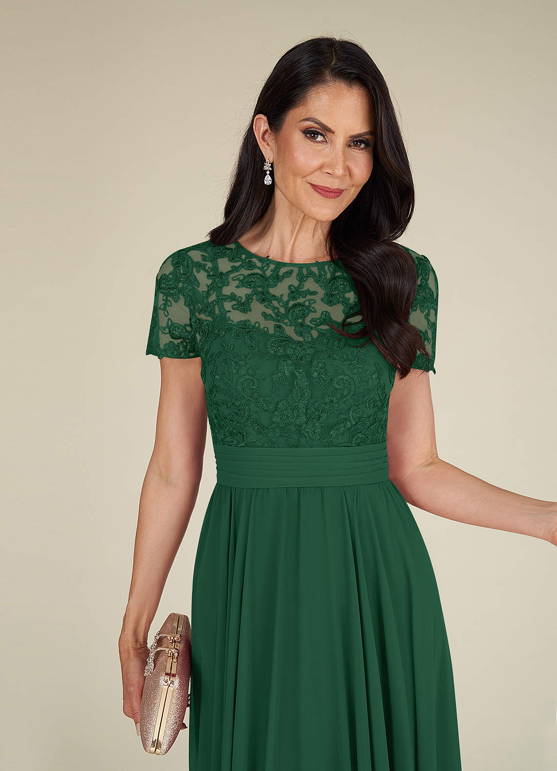 Azazie Annette Dark Green A-Line Lace Chiffon Dress Mother of the Bride ...