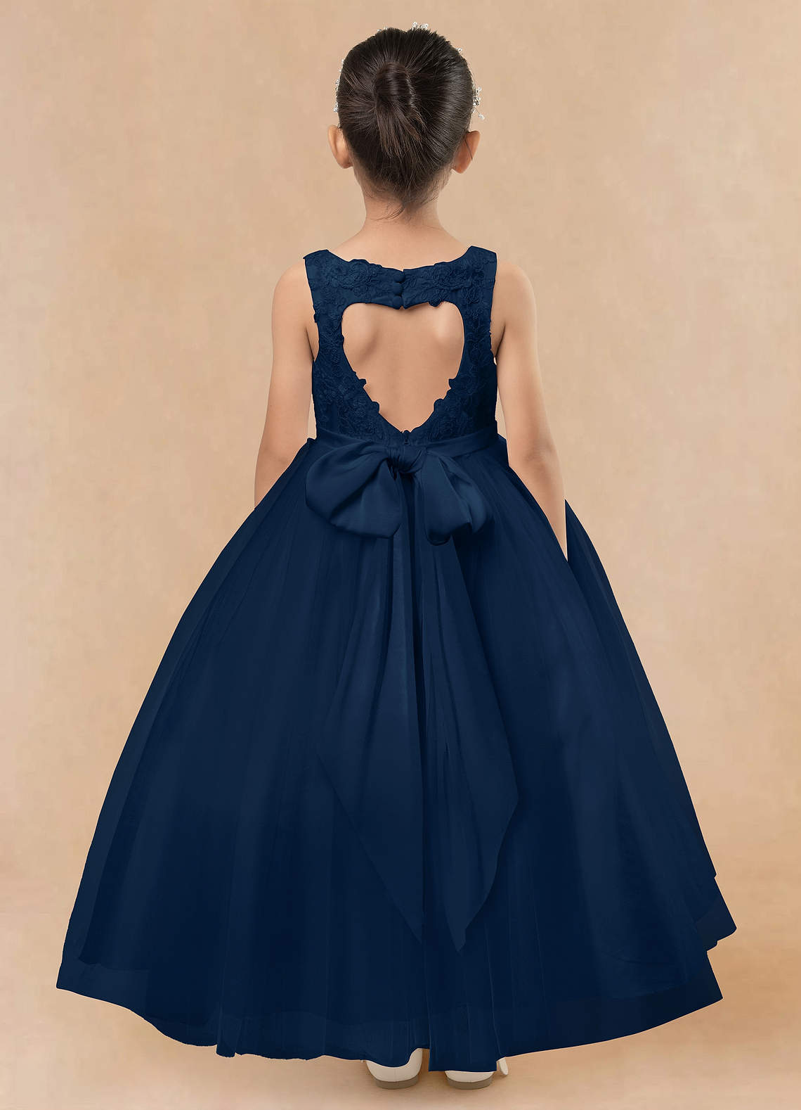 Dark Navy Azazie Calla Ball-Gown Lace Tulle Ankle-Length Dress | Azazie