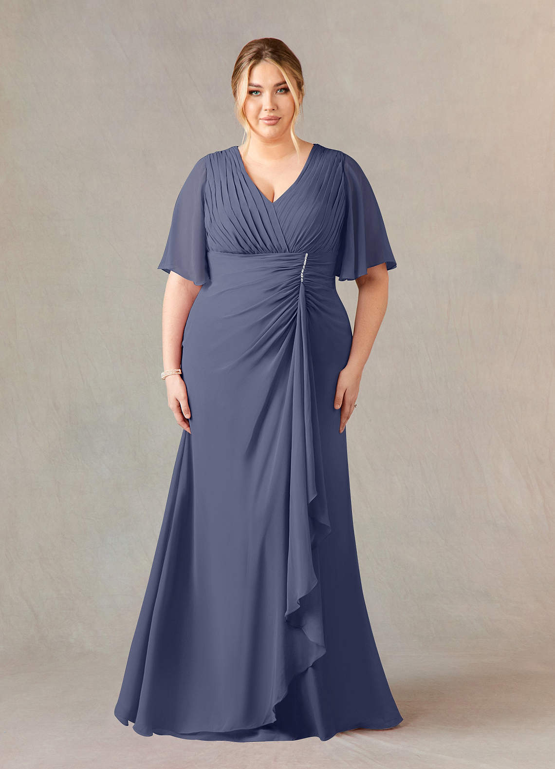 Stormy Azazie Carson Stormy A-Line V-Neck Lace Chiffon Dress | Azazie