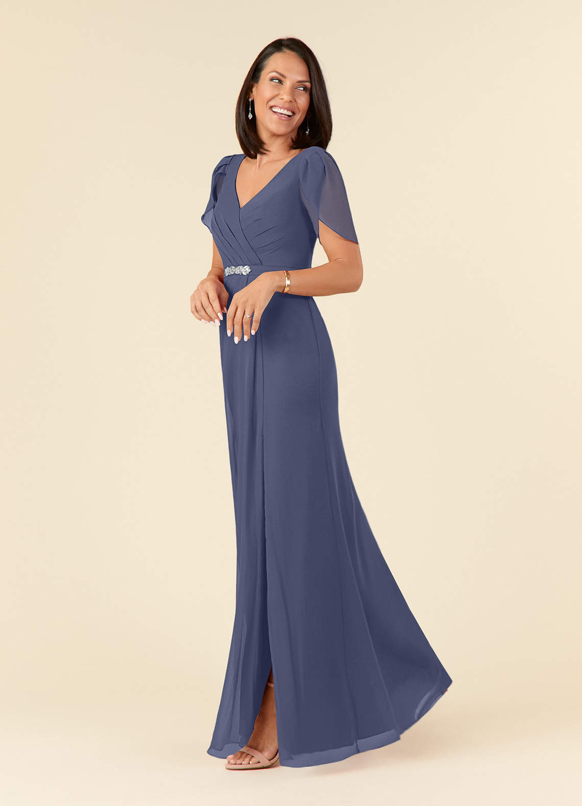 Azazie Marianne Stormy Sheath V Neck Pleated Chiffon Dress Azazie