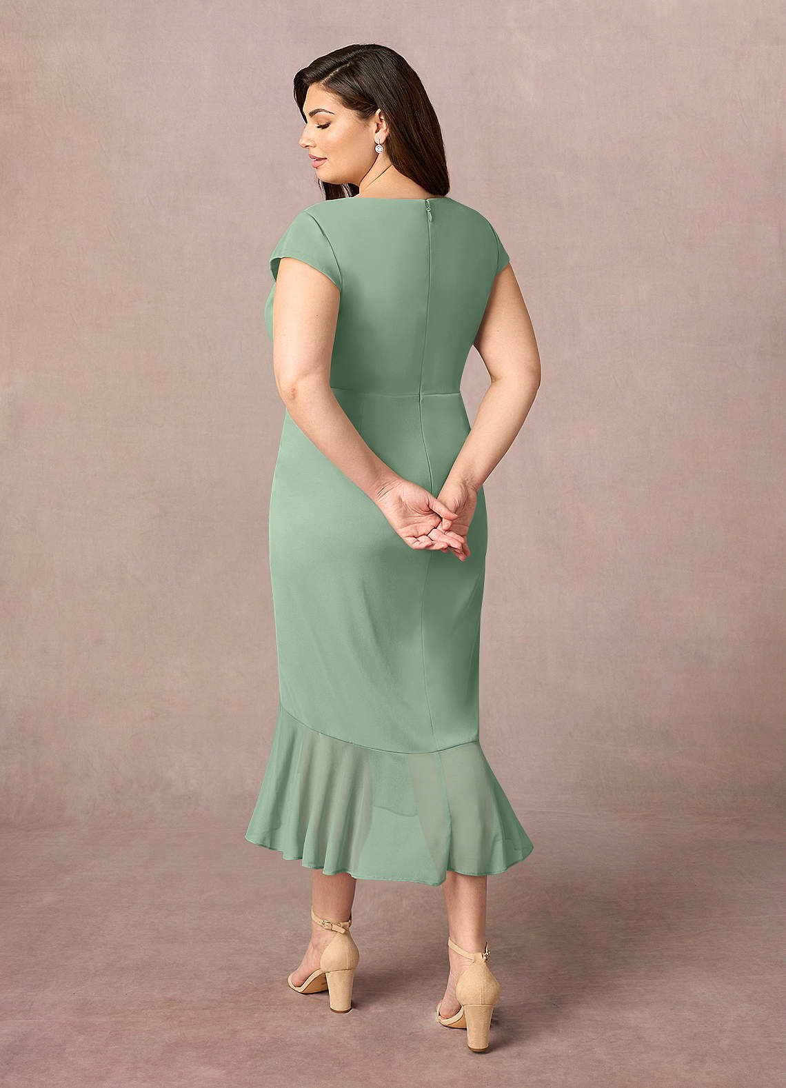 Matcha Azazie Renetta Sheath V Neck Pleated Mesh Asymmetrical Dress