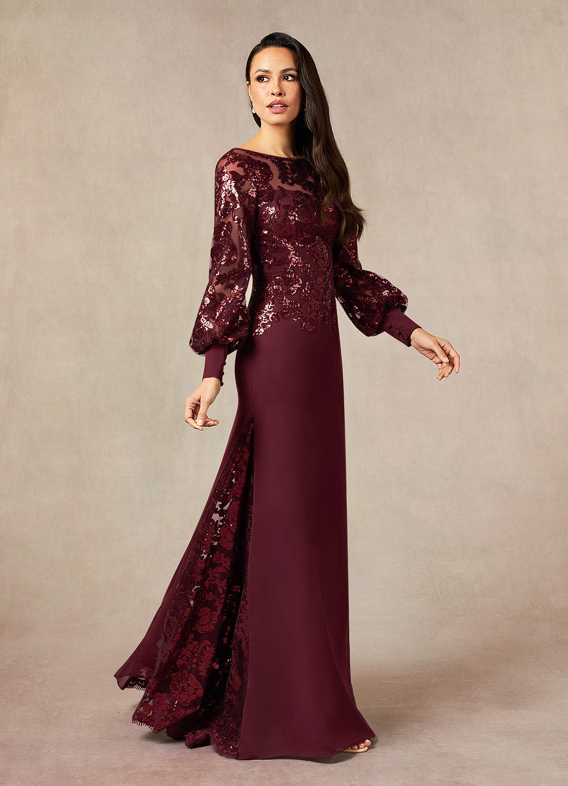 Azazie Caroline Cabernet Mermaid Sequins Lace Dress | Azazie