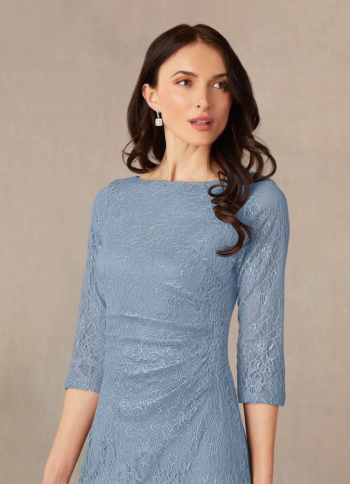 Azazie Lola Dusty Blue Sheath Lace Dress | Azazie