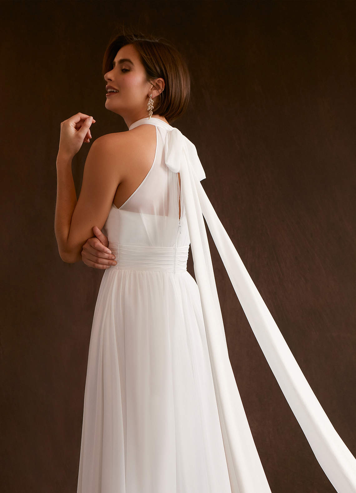 Diamond White Azazie Helaina A-Line Pleated Chiffon Floor-Length Dress ...