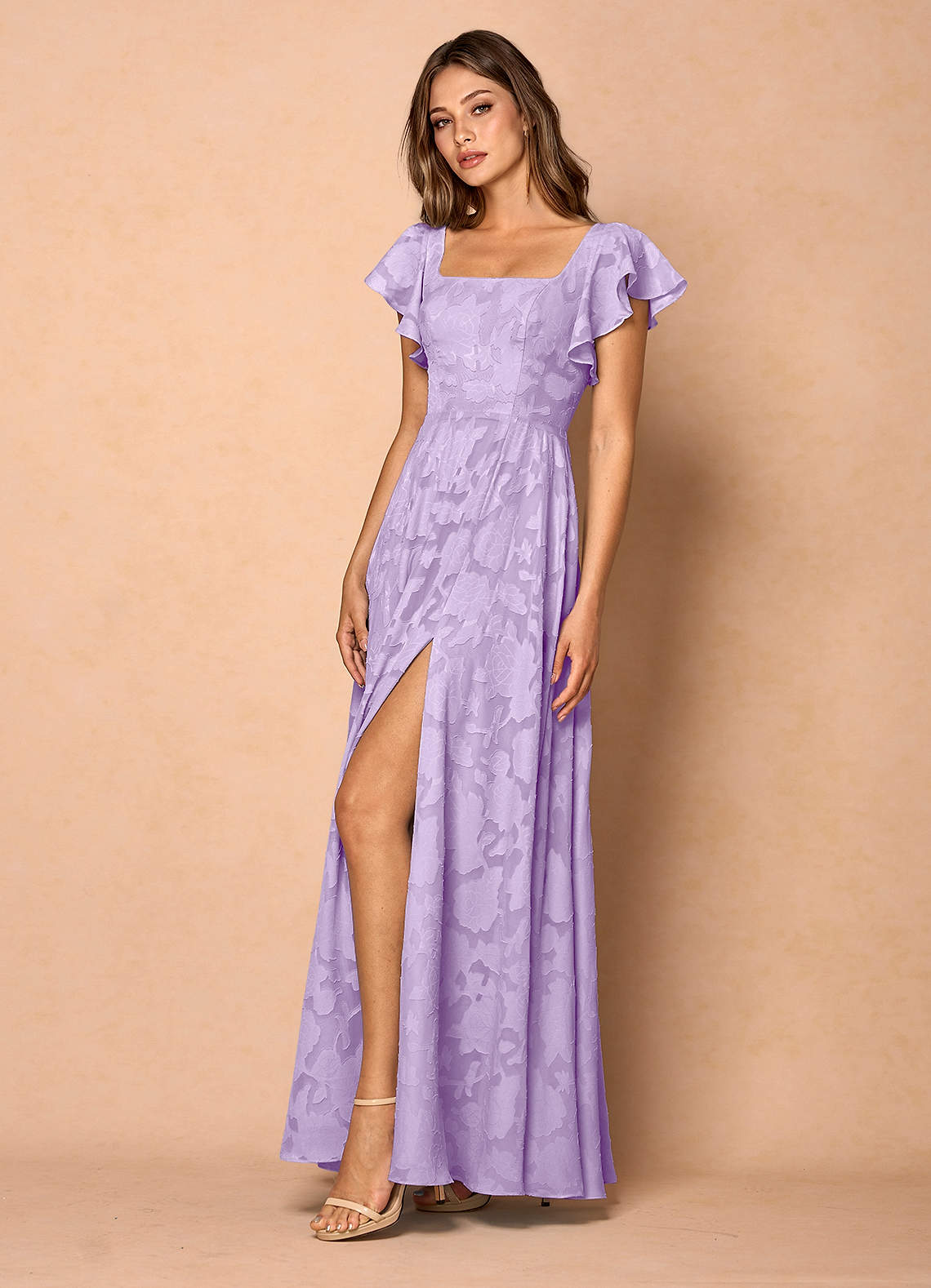 Anna Lilac Ruffled Maxi Dress | Azazie