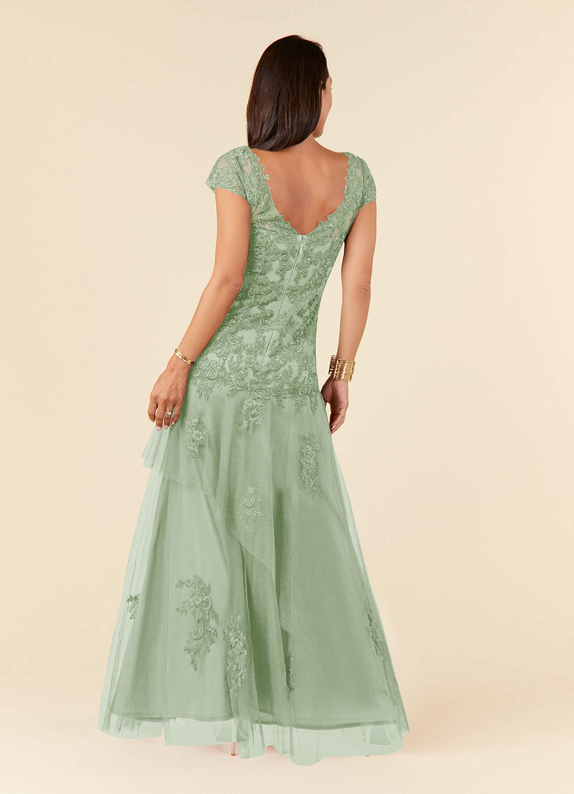Dusty Sage Azazie Romy Mermaid V-Neck Sequins Tulle Floor-Length Dress ...