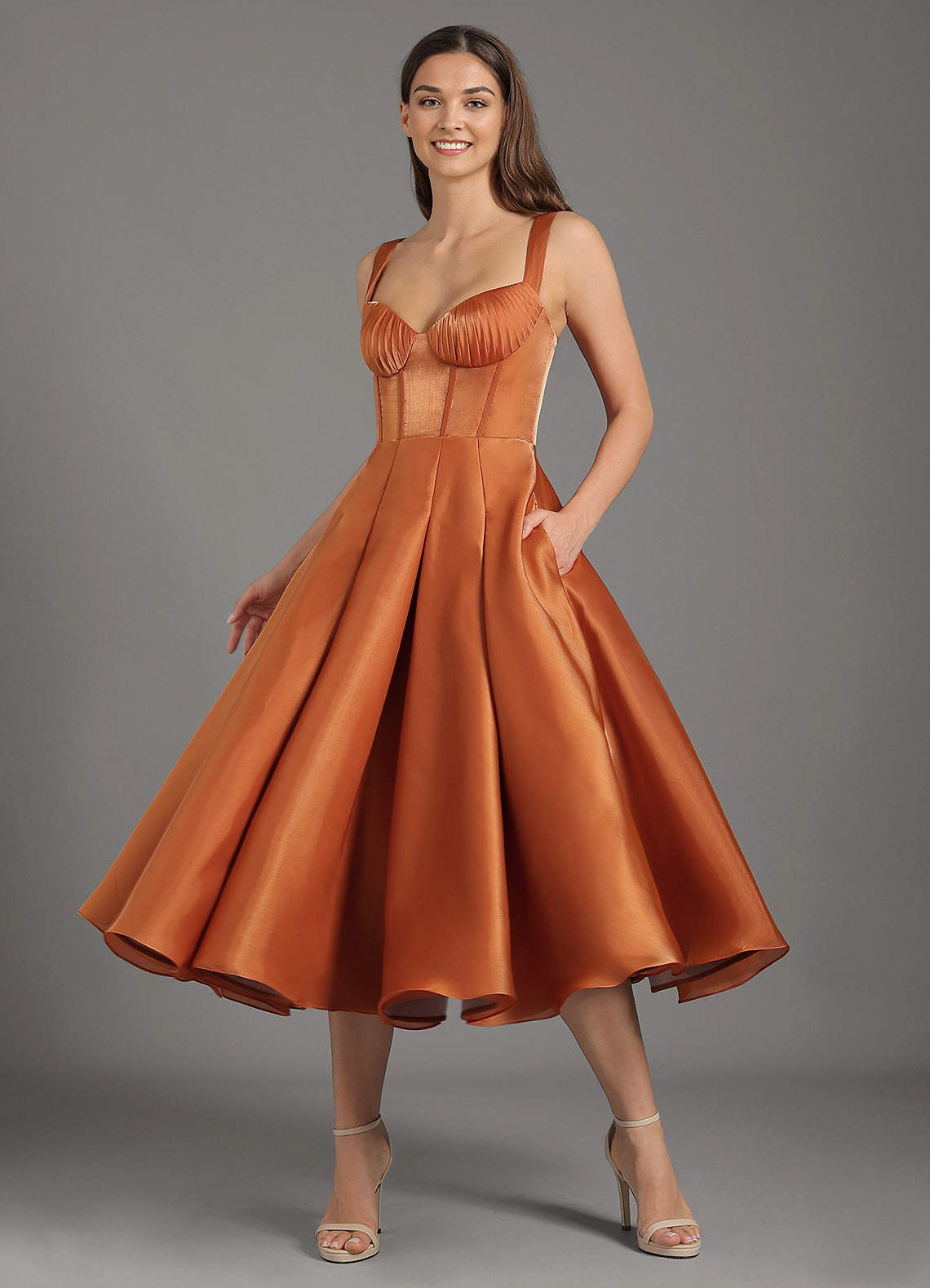 Luca Burnt Orange Midi Dress | Azazie