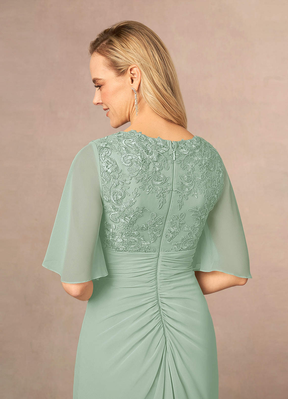Azazie Carson Agave A-Line V-Neck Lace Chiffon Dress | Azazie